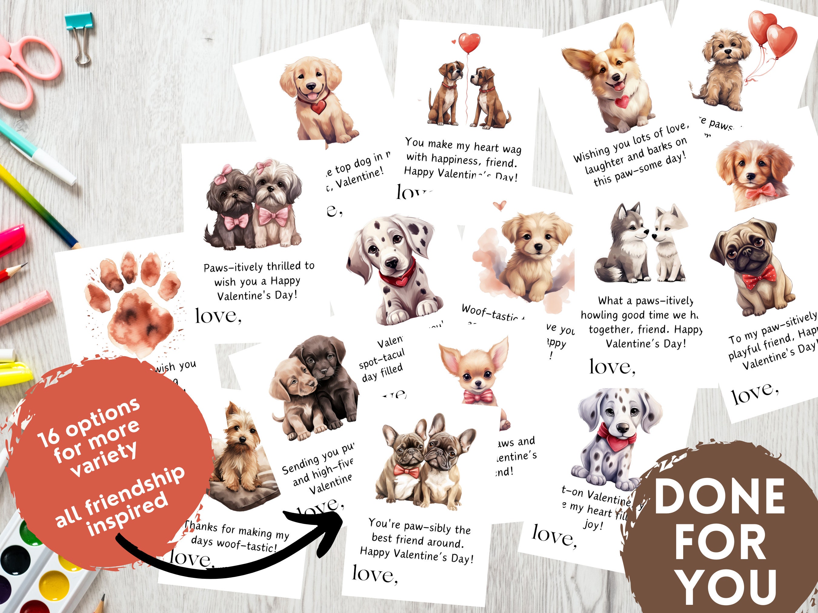 Printable Dog Valentine Day Cards, Classroom Valentine Cards, Classroom ...