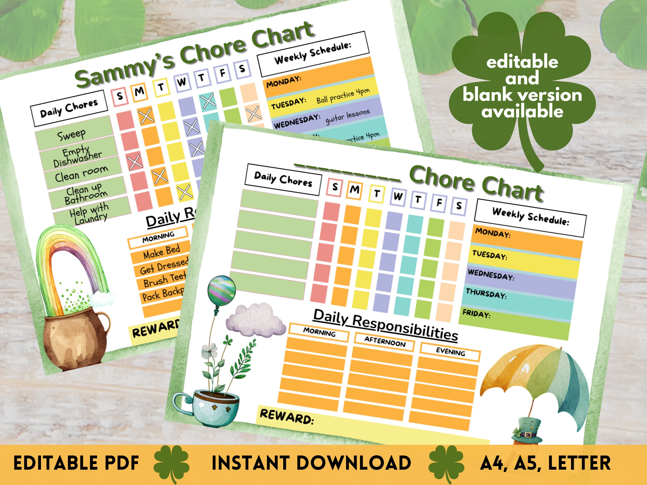 Editable Chore Chart for Kids / March Responsibility Chart / Printable ...