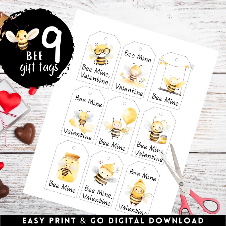 Bee Classroom Valentine Tags, Printable Cards, Bee Theme, Classroom ...