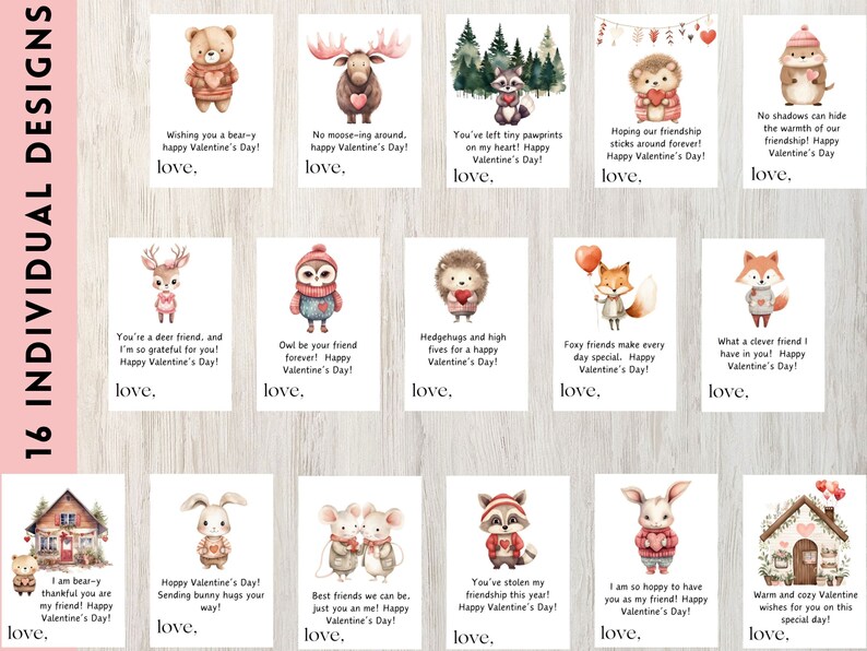 Valentines Day Cards, Printable Valentine, Woodland Theme, Classroom ...