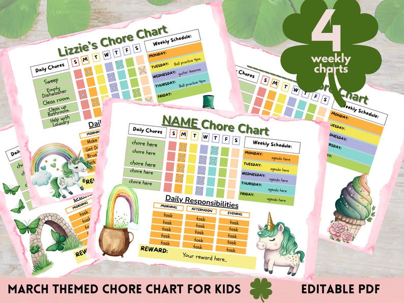 Unicorn Chore Chart for Kids / Customizable March Chores / Printable ...