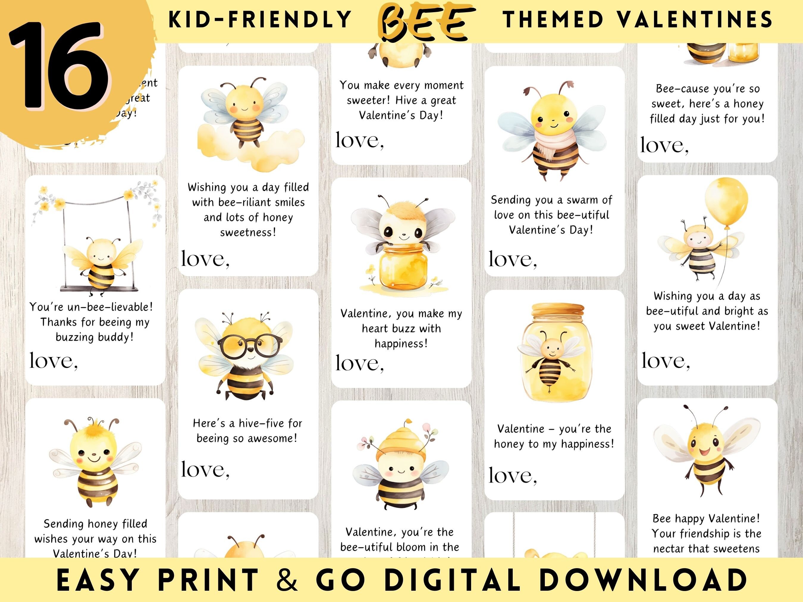 Bumblebee Classroom Valentines, Printable Cards, Bee Theme, Classroom ...