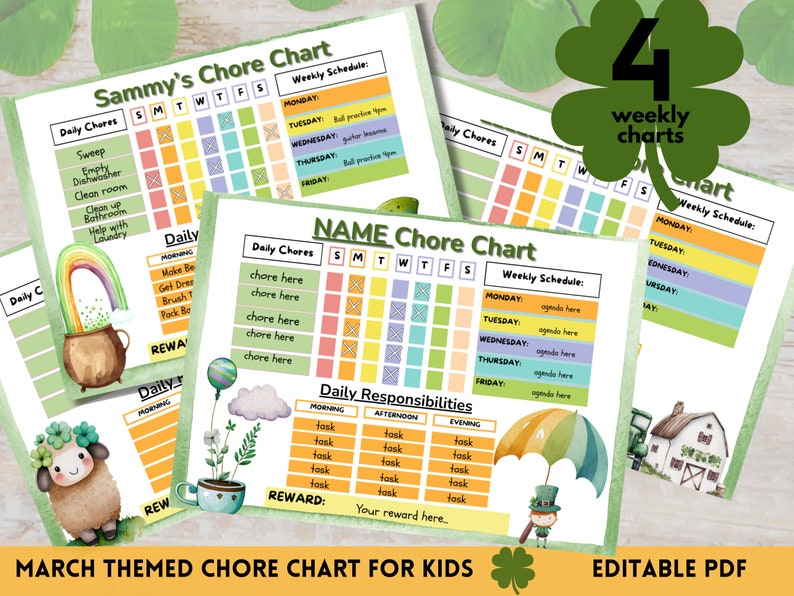 Editable Chore Chart for Kids / March Responsibility Chart / Printable ...