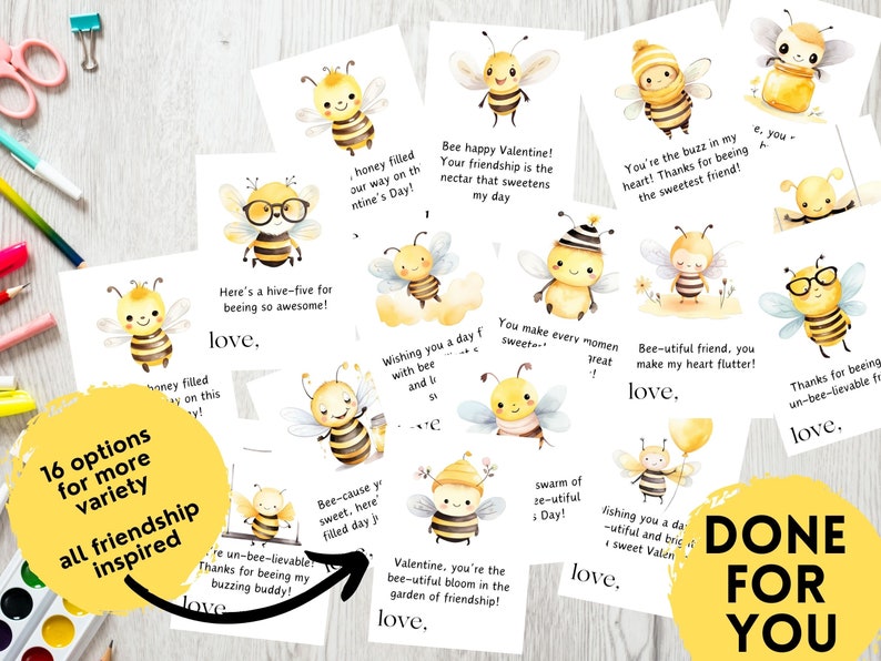 Bumblebee Classroom Valentines, Printable Cards, Bee Theme, Classroom ...