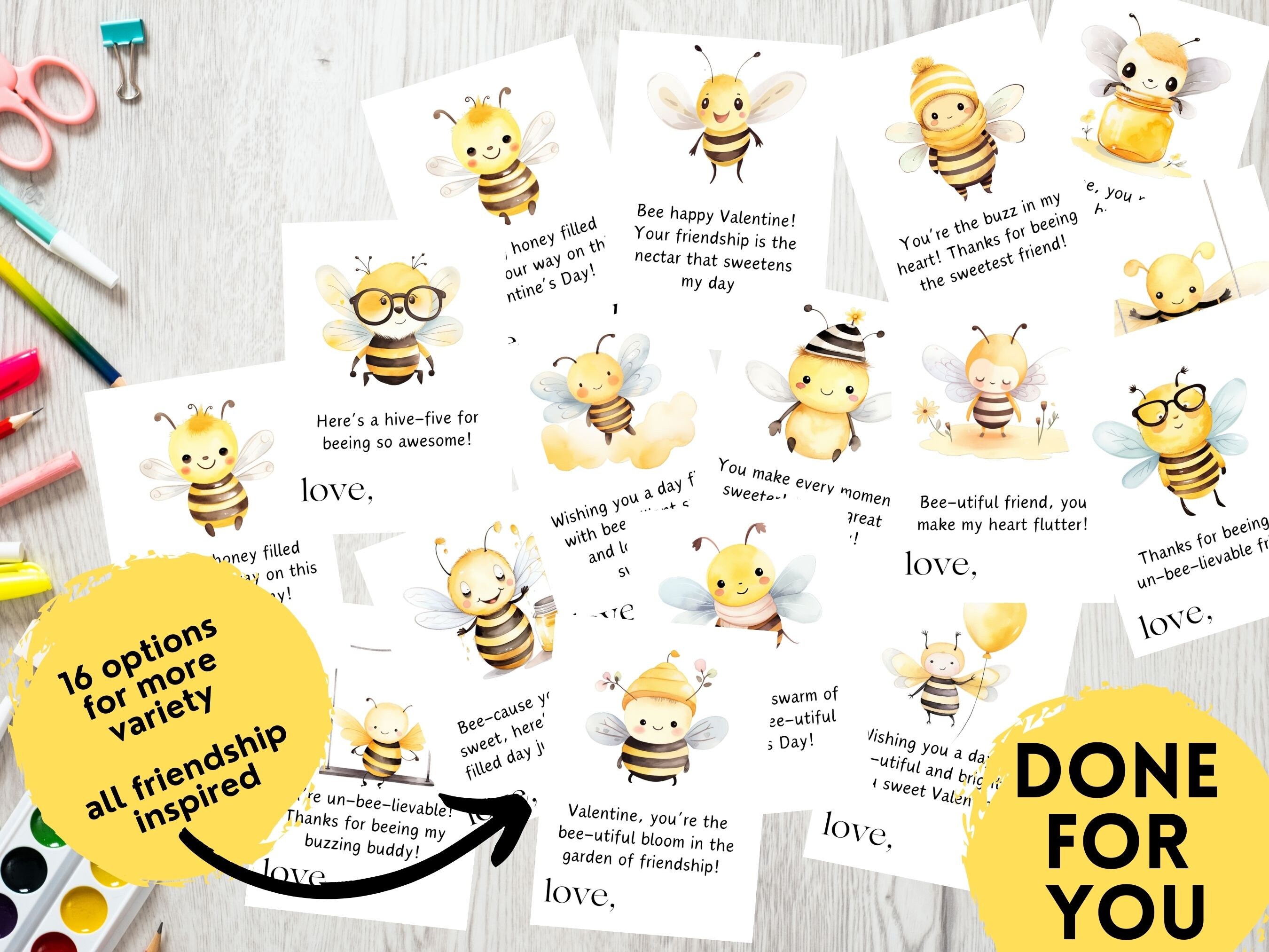 Bumblebee Classroom Valentines, Printable Cards, Bee Theme, Classroom ...