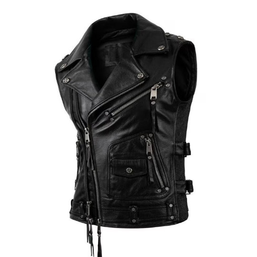 Handmade Western Black Slim Fit Sleeveless Leather Vest Men's Real ...