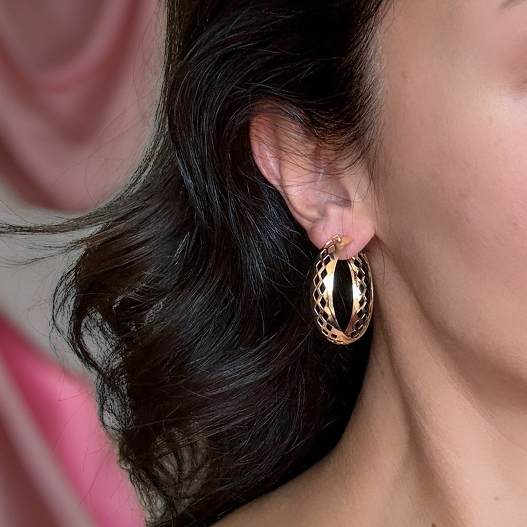 Perforated Hoop Earrings 30mm Diameter. Chic Modern Fashionable ...