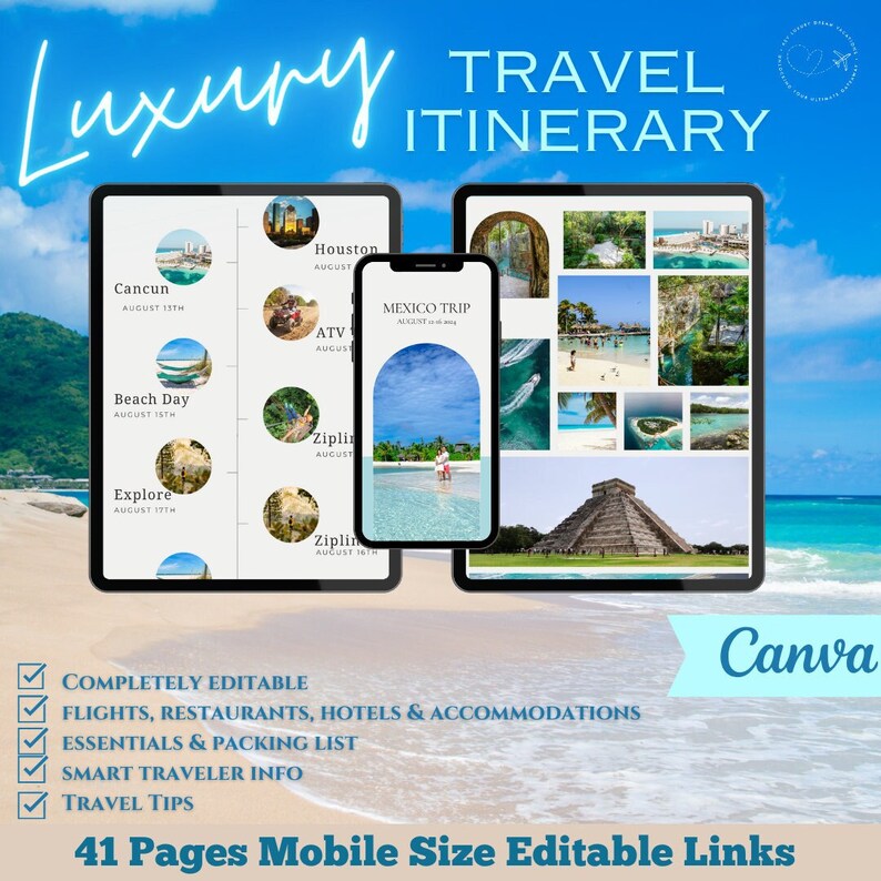 Travel Itinerary | Aesthetic Minimalist | Canva Template | Mobile ...