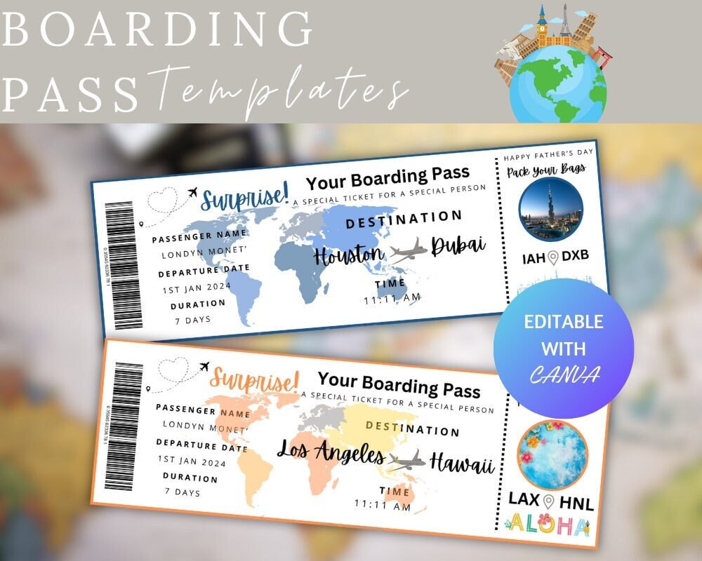 Editable Boarding Pass|printable Airline Ticket|personalized Ticket|diy ...