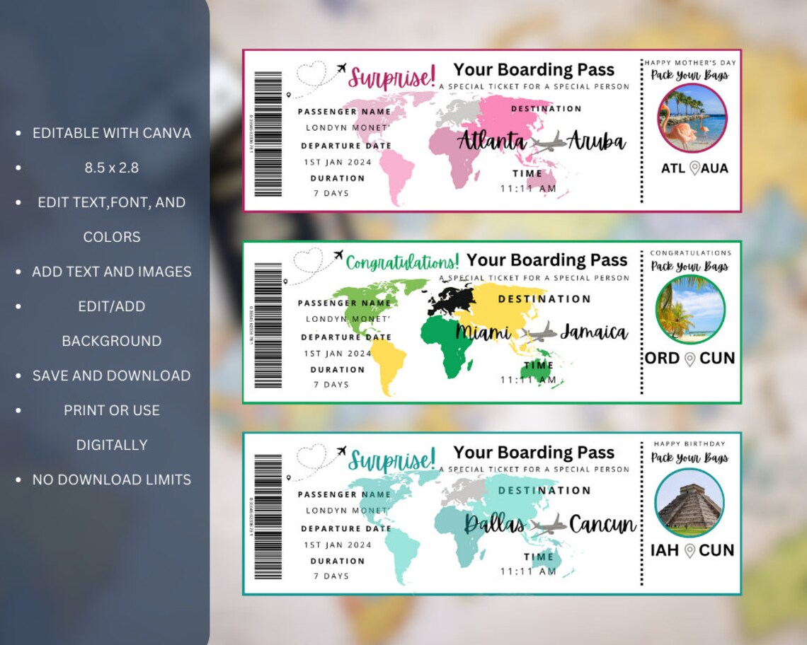 Editable Boarding Pass|printable Airline Ticket|personalized Ticket|diy ...