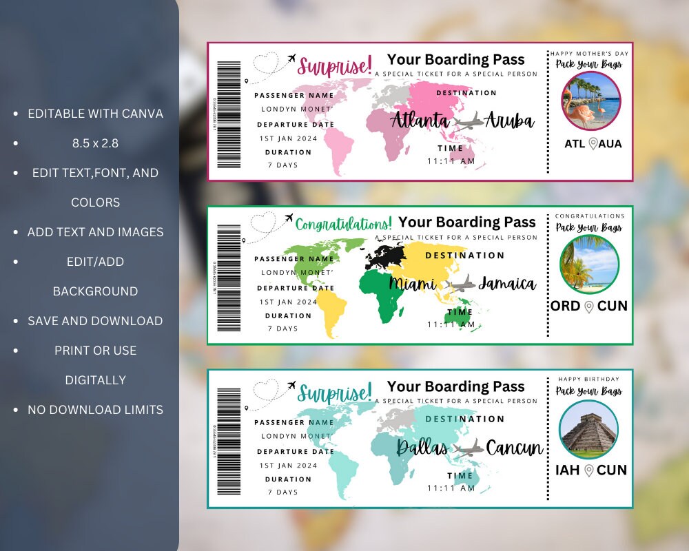 Editable Boarding Pass|printable Airline Ticket|personalized Ticket|diy ...