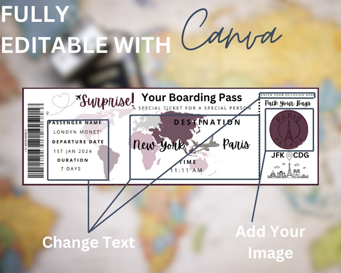 Editable Boarding Pass|printable Airline Ticket|personalized Ticket|diy ...