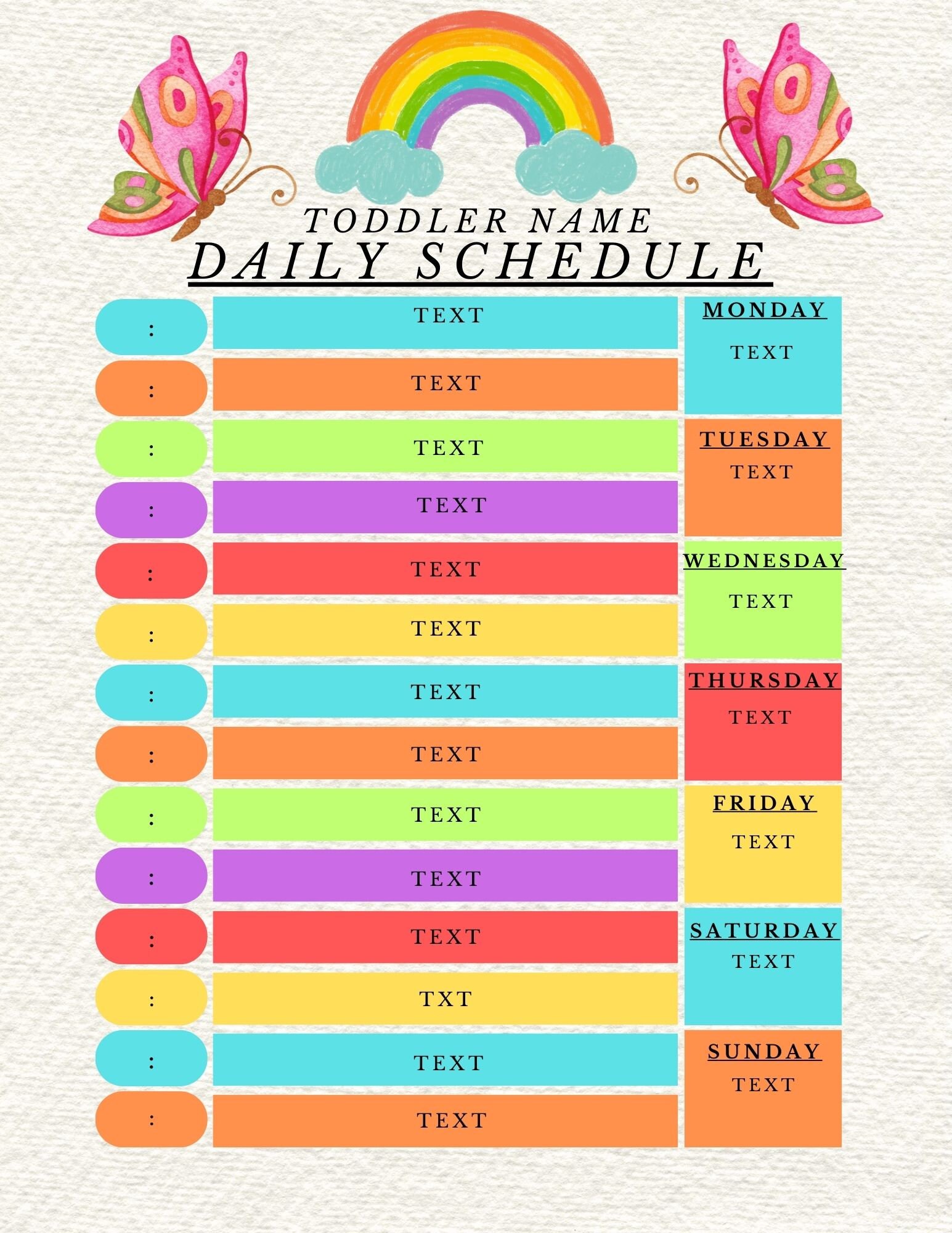 Toddler/kids Daily Schedule (girl Version) - Etsy