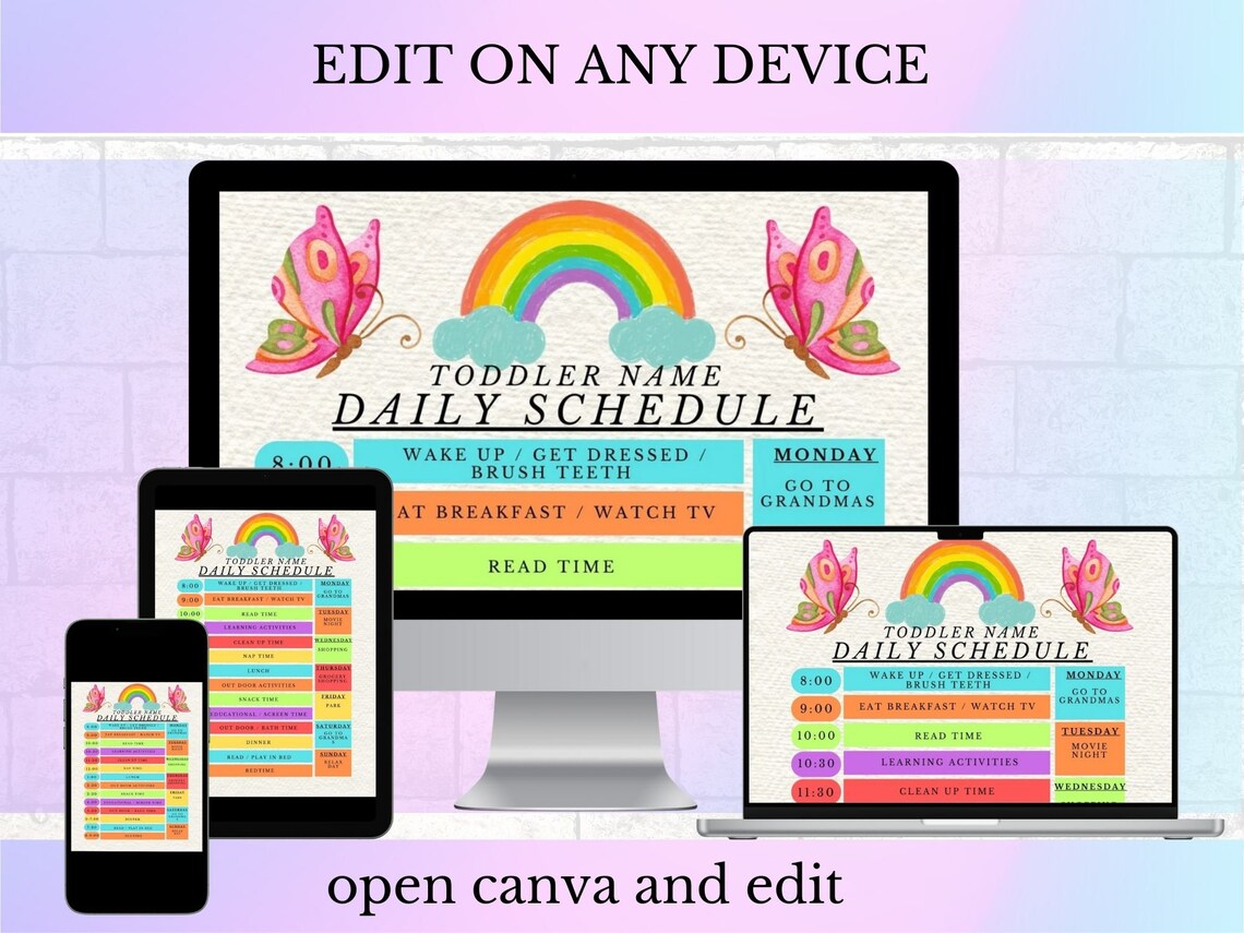 Toddler/kids Daily Schedule (girl Version) - Etsy UK
