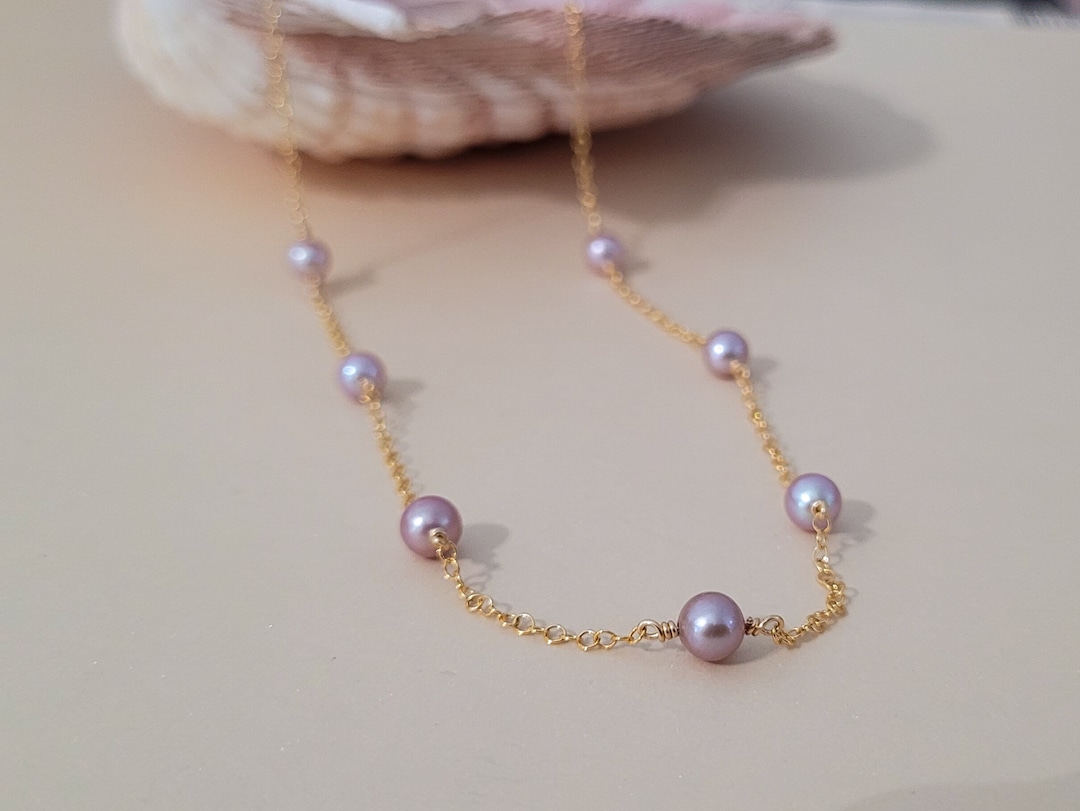 Natural Purple Pearl Necklace, 14K Gold-filled Satellite Necklace ...