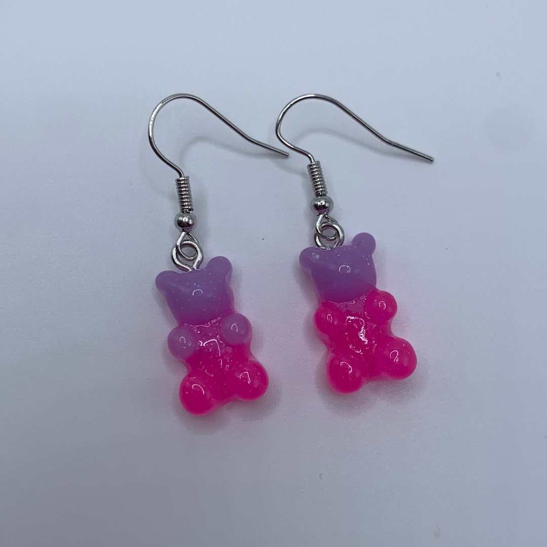 Purple and Pink Glitter Gummy Bear Dangle Earrings - Etsy