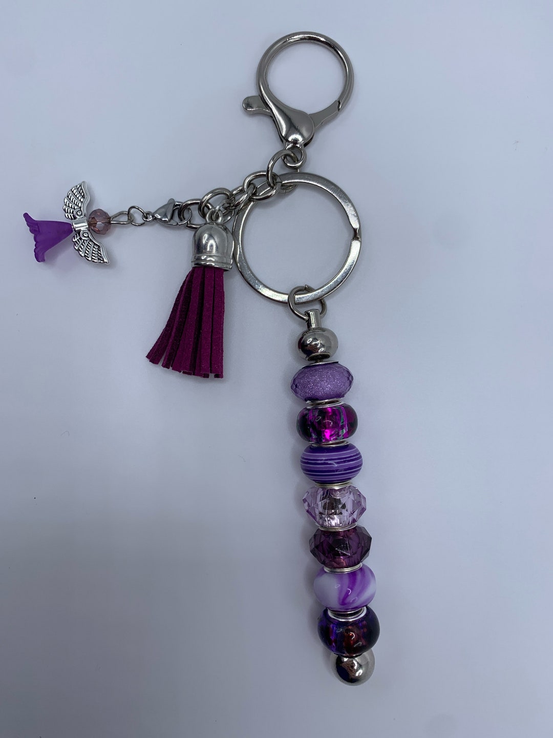 Purple Keychain With Purple Angel Flower Dress and Plum Tassel - Etsy