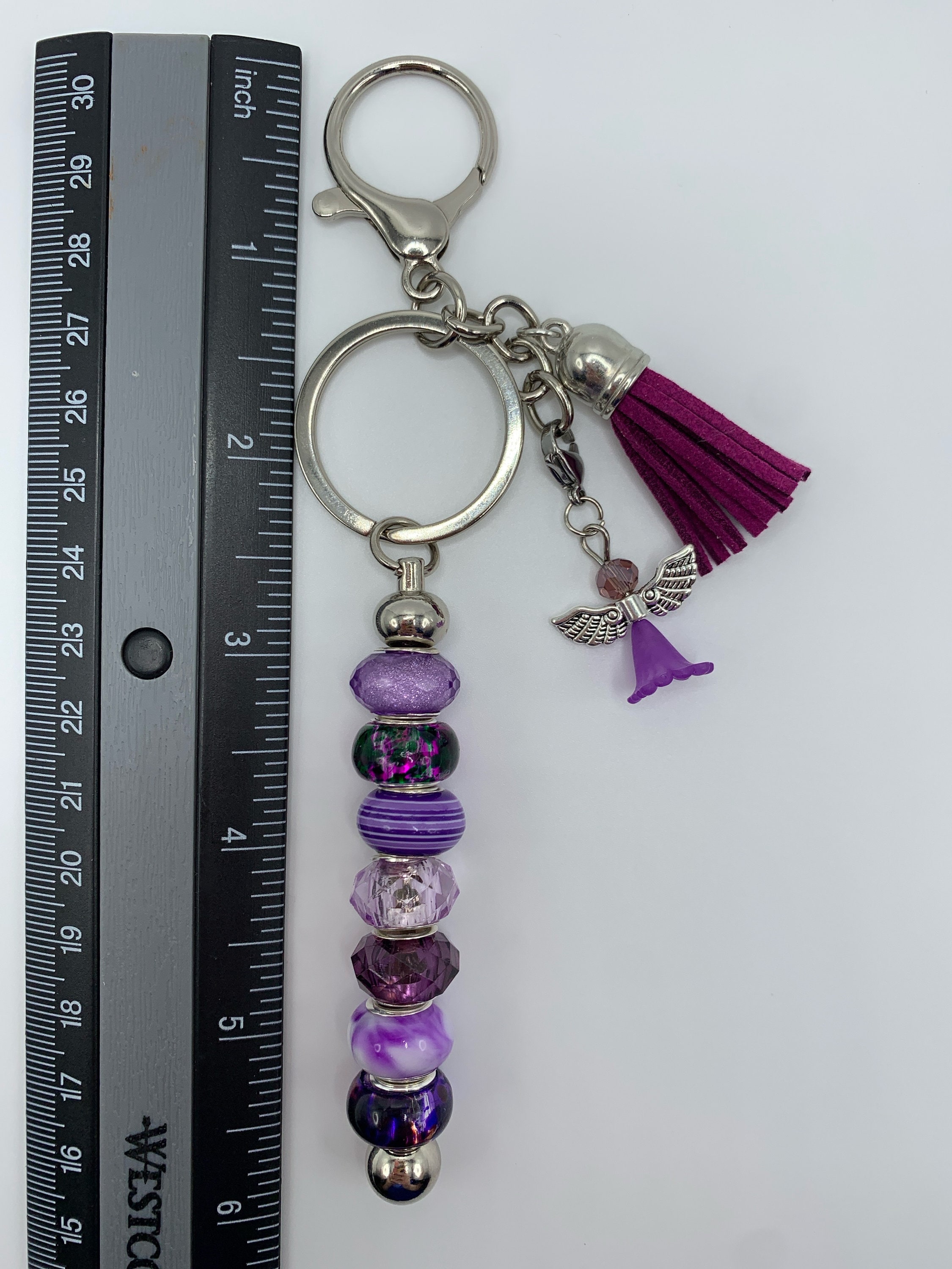 Purple Keychain With Purple Angel Flower Dress and Plum Tassel - Etsy
