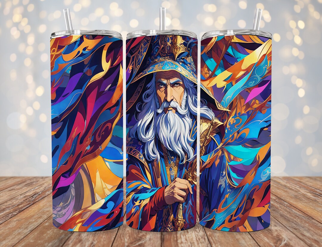 Seamless Neon Colorful Fantasy Wizard Merlin 20 Oz Straight Skinny ...