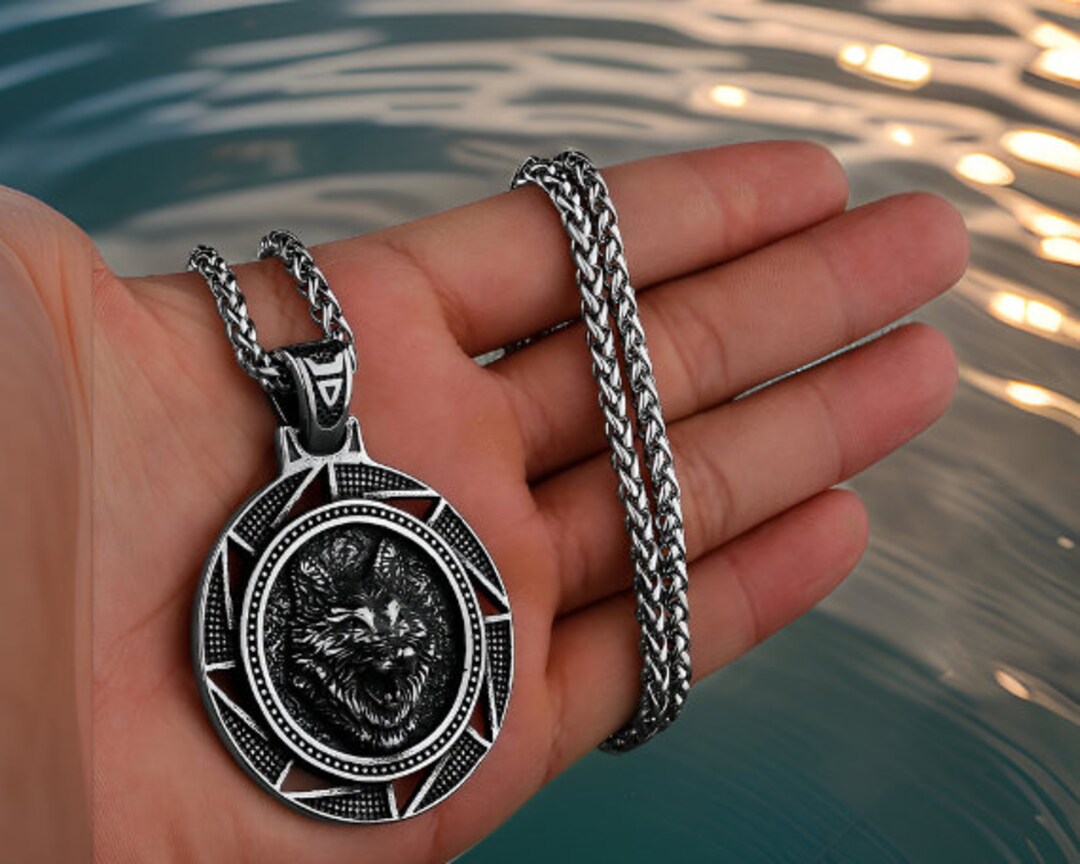Viking Fenrir Wolf Pendant Stainless Steel Wolf Head Necklace Yggdrasil ...