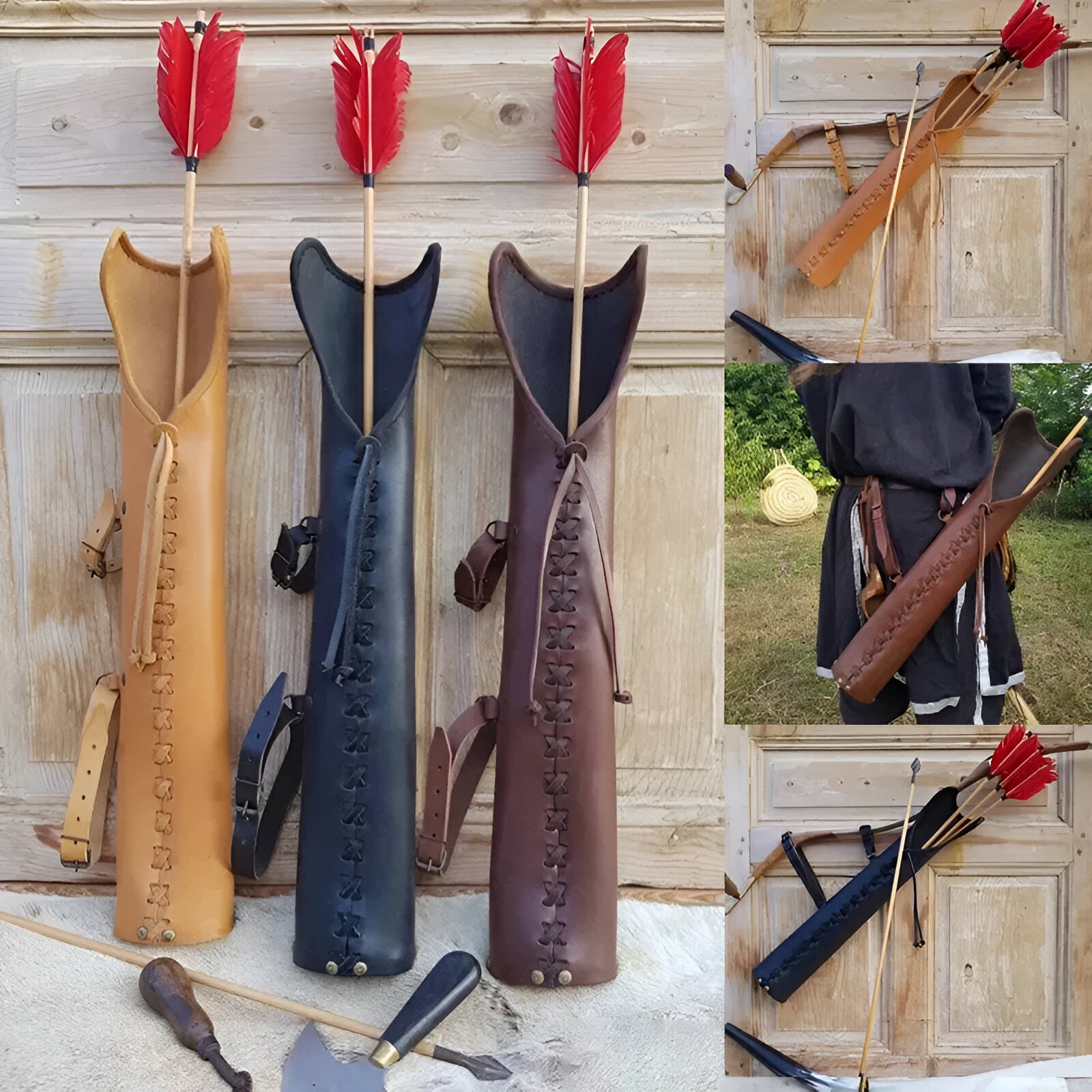 Viking PU Leather Arrow Quiver Medieval Faux Leather Archery Quiver ...