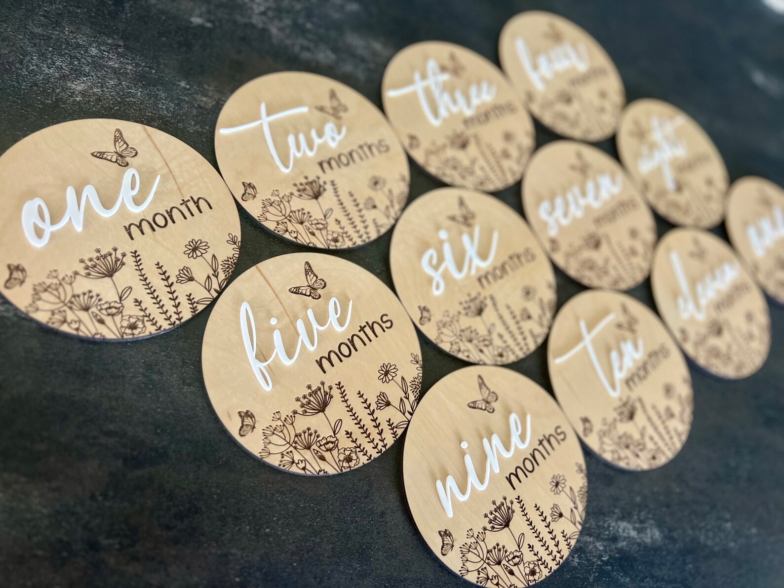 Wooden Baby Monthly Milestone Plaques: Floral Photo Props - Etsy