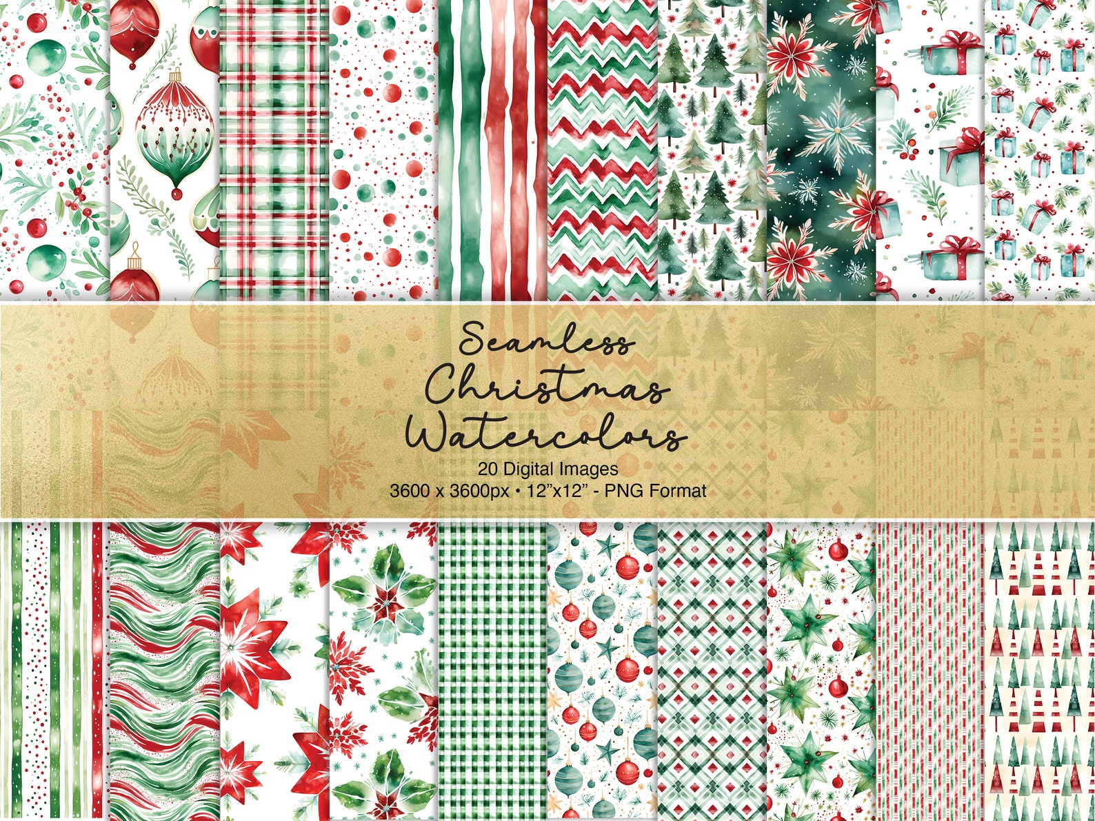 Christmas Watercolor Digital Paper Pack #1, 20 Seamless Printable ...