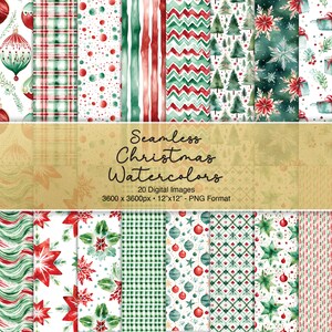 Christmas Watercolor Digital Paper Pack #1, 20 Seamless Printable ...