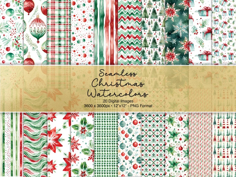 Christmas Watercolor Digital Paper Pack #1, 20 Seamless Printable ...