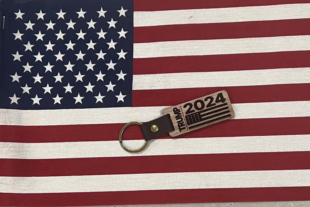 TRUMP 2024 American Flag Walnut Leather Strap Keychain - Etsy