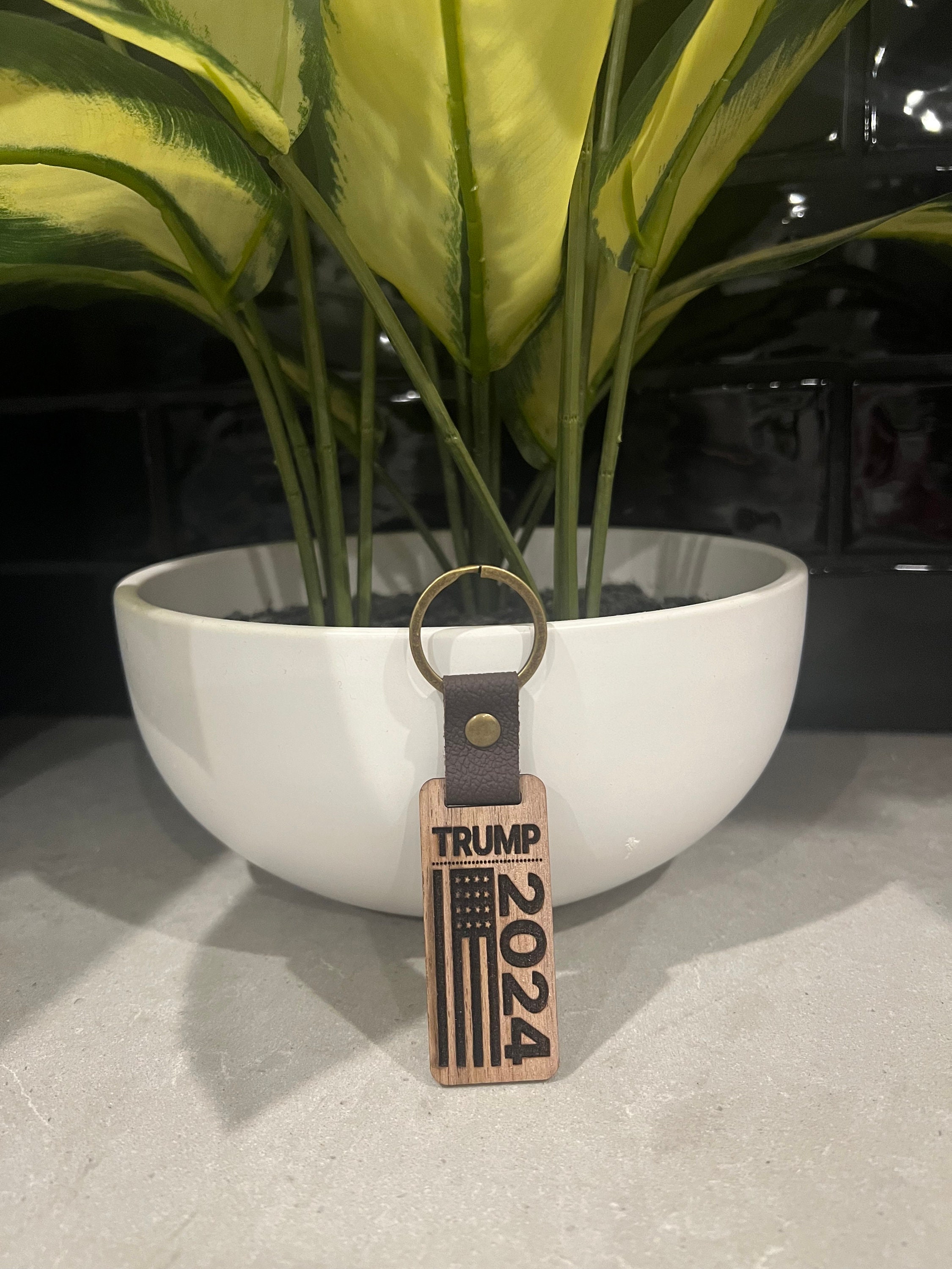TRUMP 2024 American Flag Walnut Leather Strap Keychain - Etsy