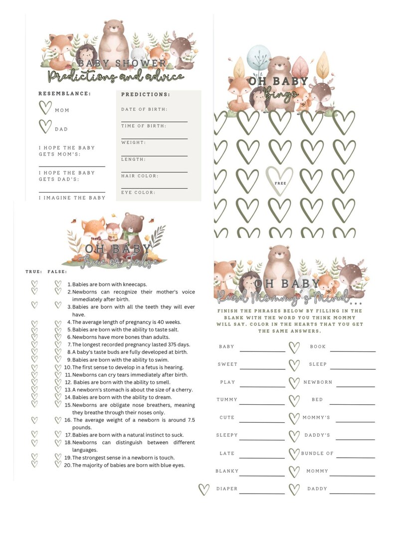 Woodland Friends Baby Shower Games - Etsy