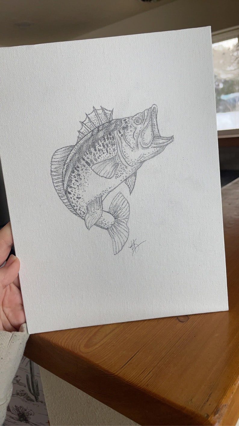 Bass Fish Pencil Drawing on Canvas Framed - Etsy