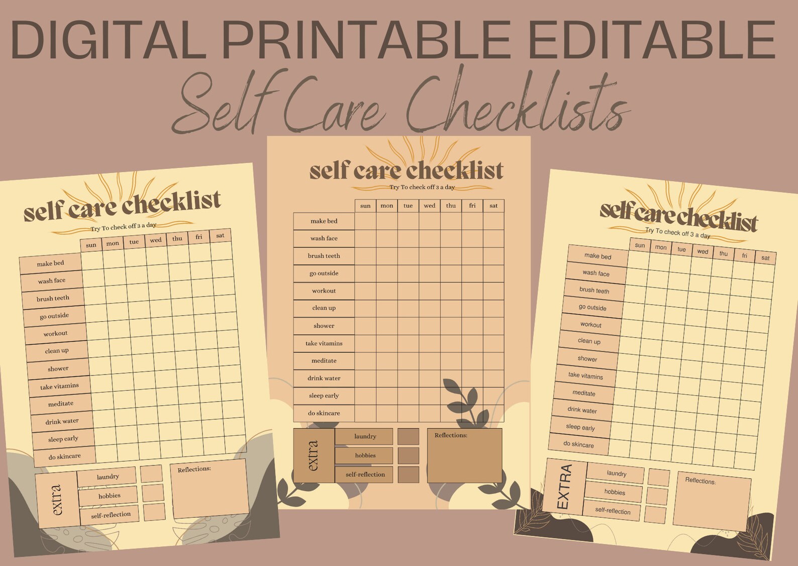 Neutral Themed Sun Self Care Check List - Etsy Canada