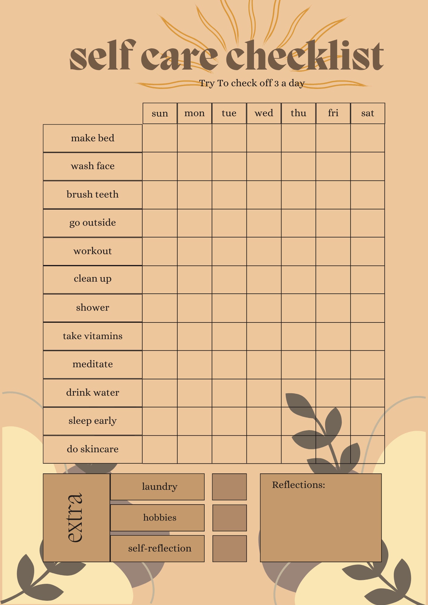Neutral Themed Sun Self Care Check List - Etsy
