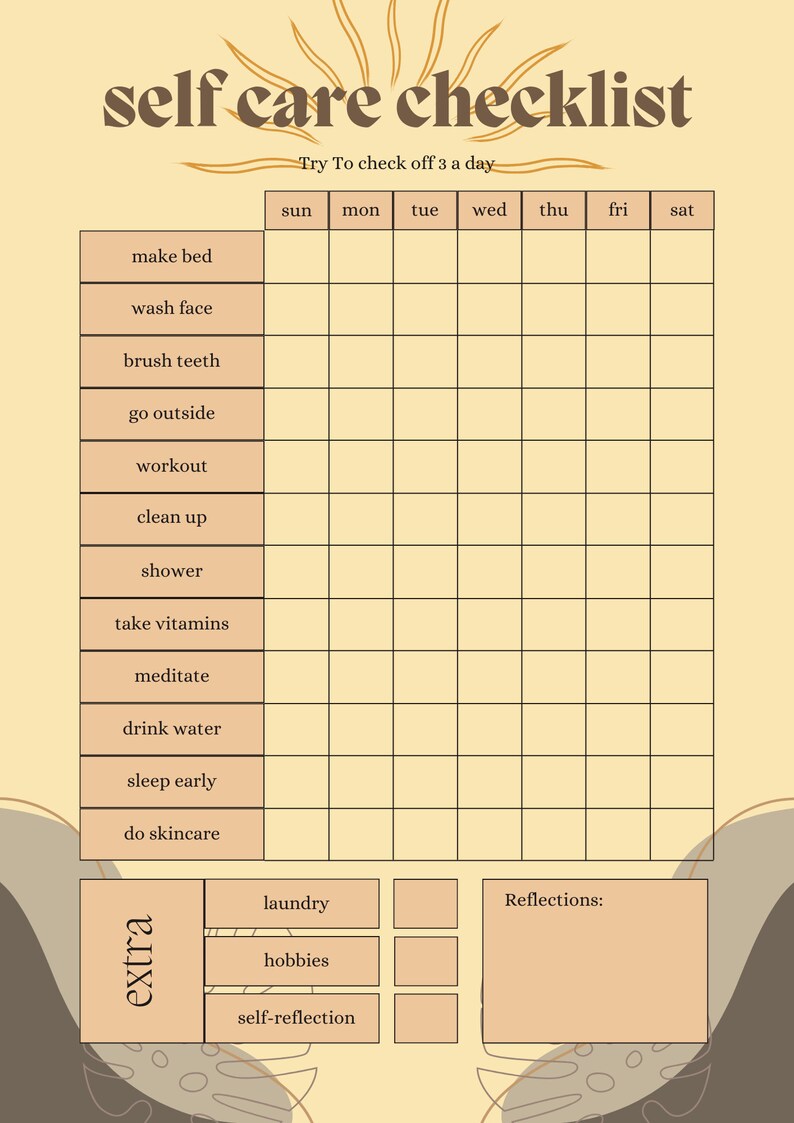 Neutral Themed Sun Self Care Check List - Etsy
