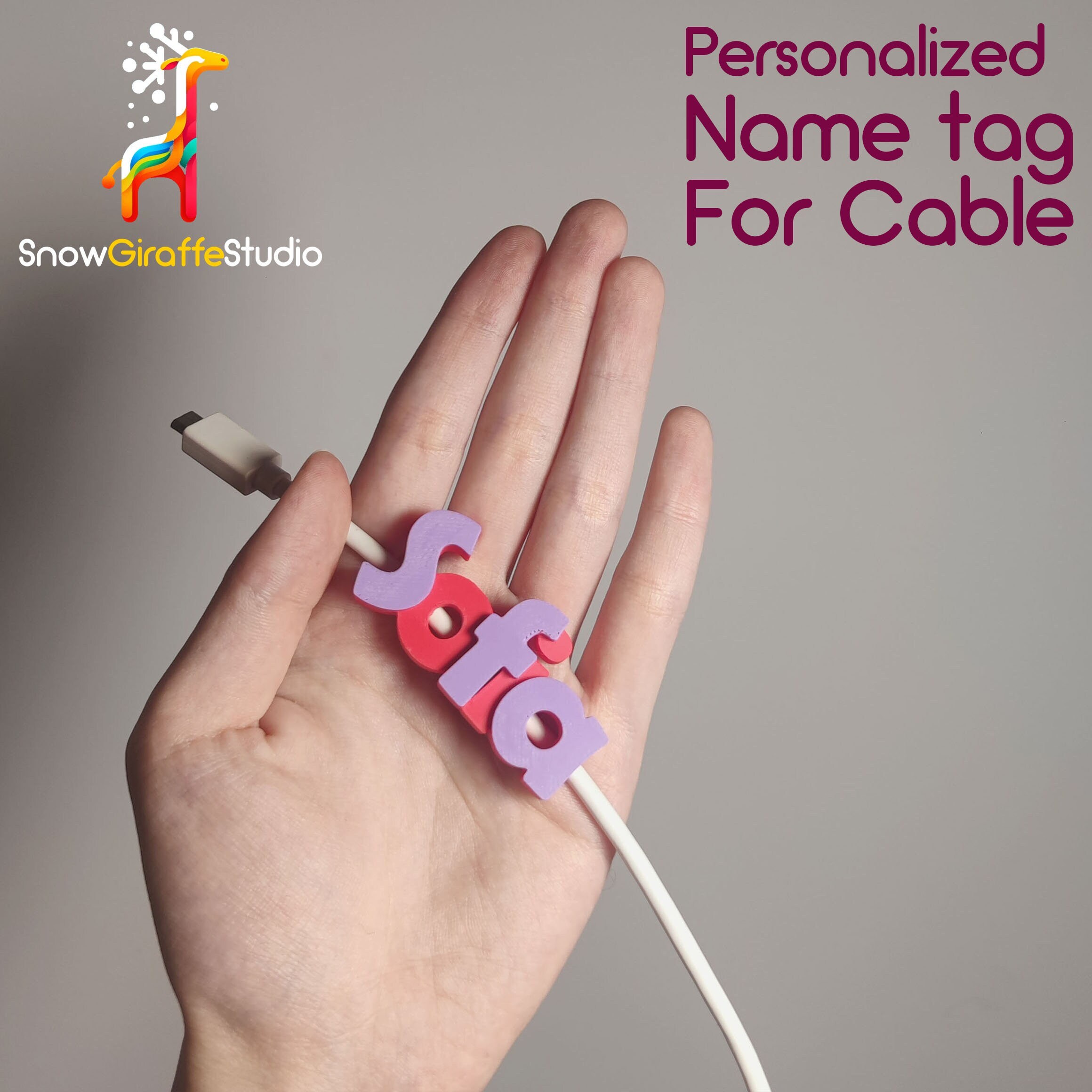 Snowgiraffe Design Personalized 3D Cable Tag - Multiple Color Choices ...