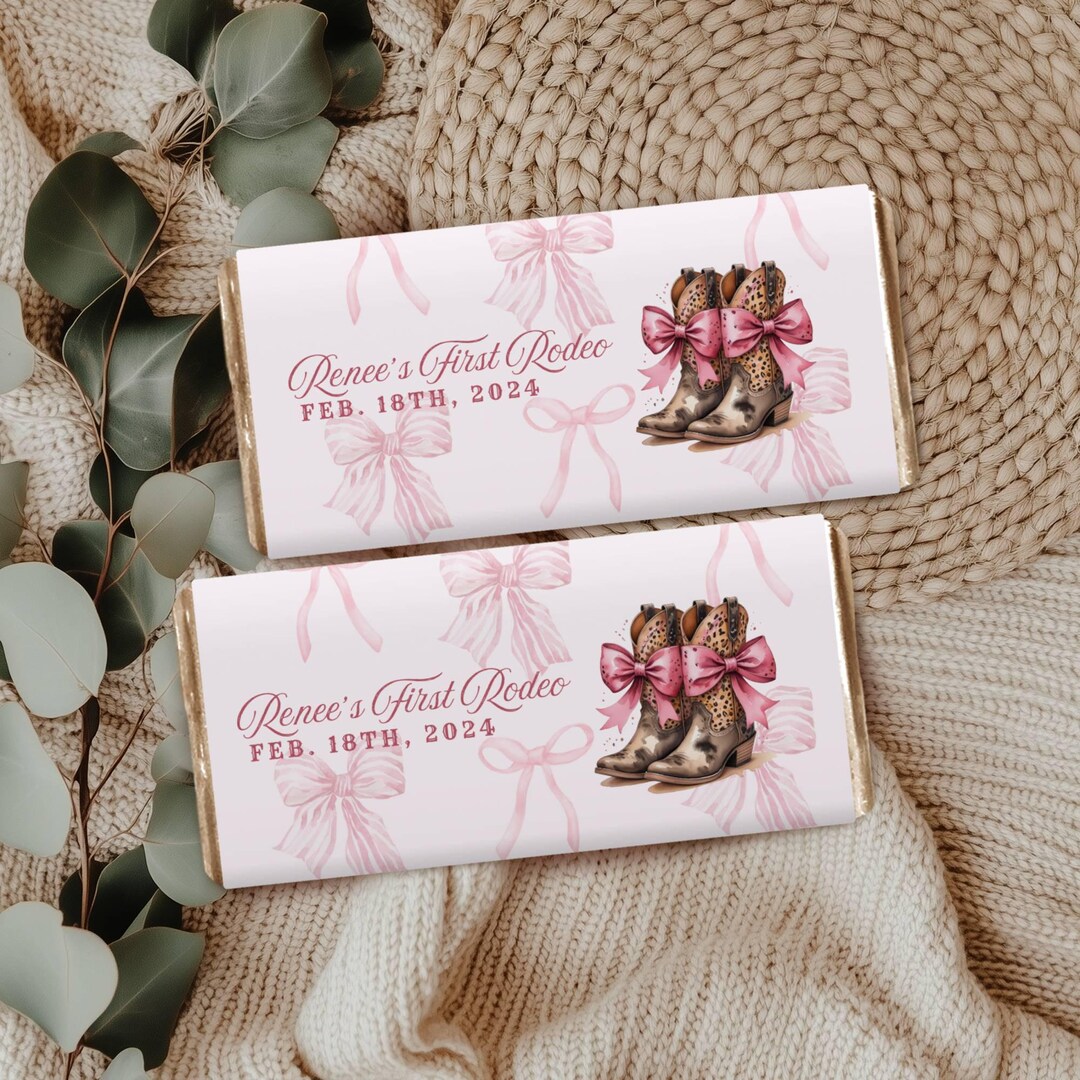 Candy Bar Wrappers First Rodeo - Pink Coquette Cowgirl Party - Editable ...