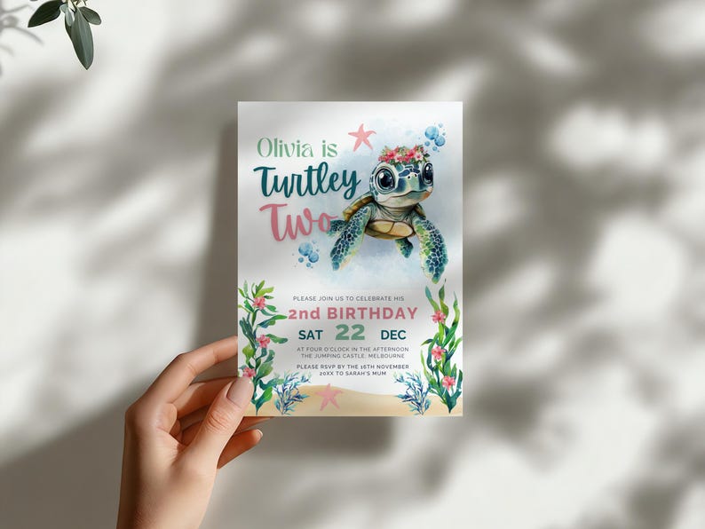 Ocean Sea Turtle 2nd Birthday Invitation, Editable Digital Download ...