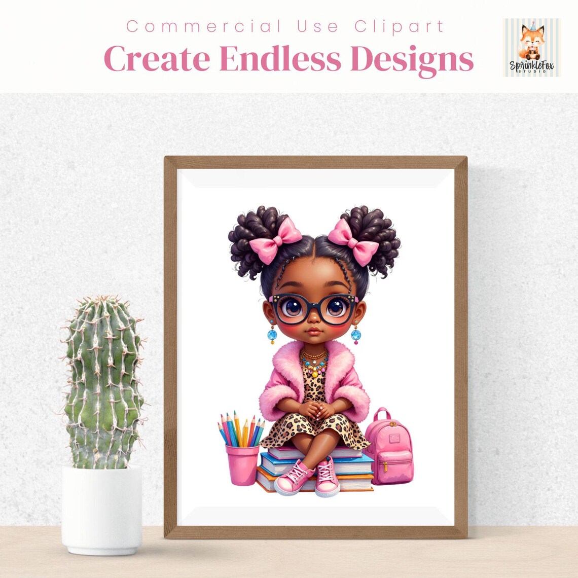Back to School Black Girl Clipart, Little Black Girl With Books PNG ...