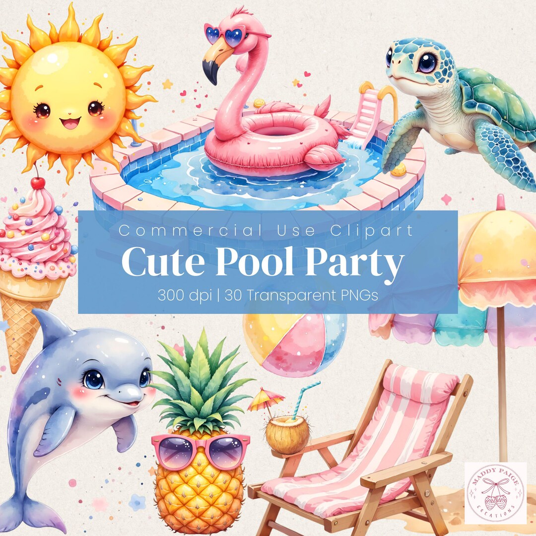 Pool Party Clipart Bundle: Summer Kids PNG Graphics (commercial Use ...