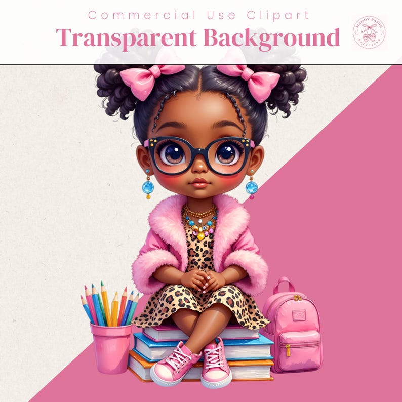 Back to School Black Girl Clipart, Little Black Girl With Books PNG ...