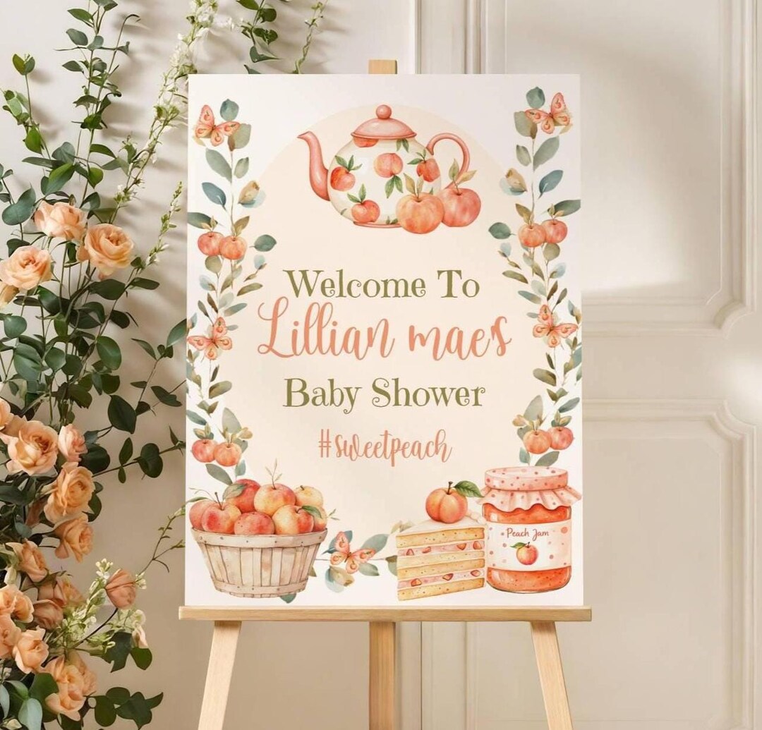 Peach Baby Shower Welcome Sign: Watercolor Theme (editable Digital ...