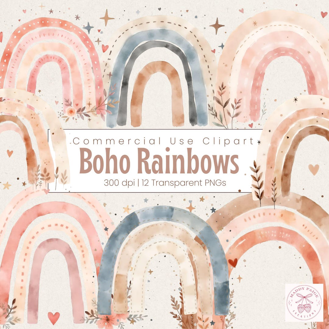Watercolor Rainbow Clipart, Nursery Wall Art, Baby Shower Clipart, Boho ...