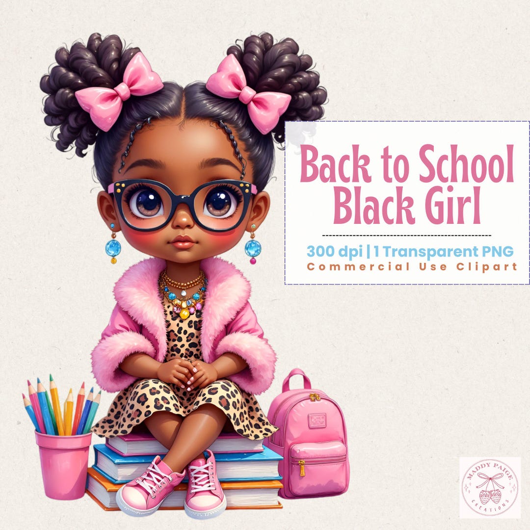 Back to School Black Girl Clipart, Little Black Girl With Books PNG ...