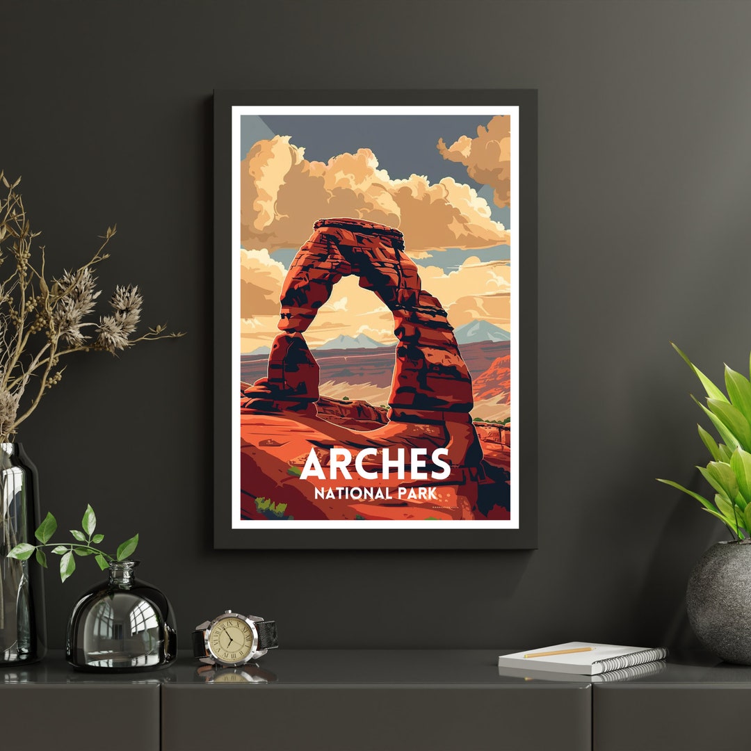 Arches National Park, Utah, Nature Posters, Retro National Park Poster ...