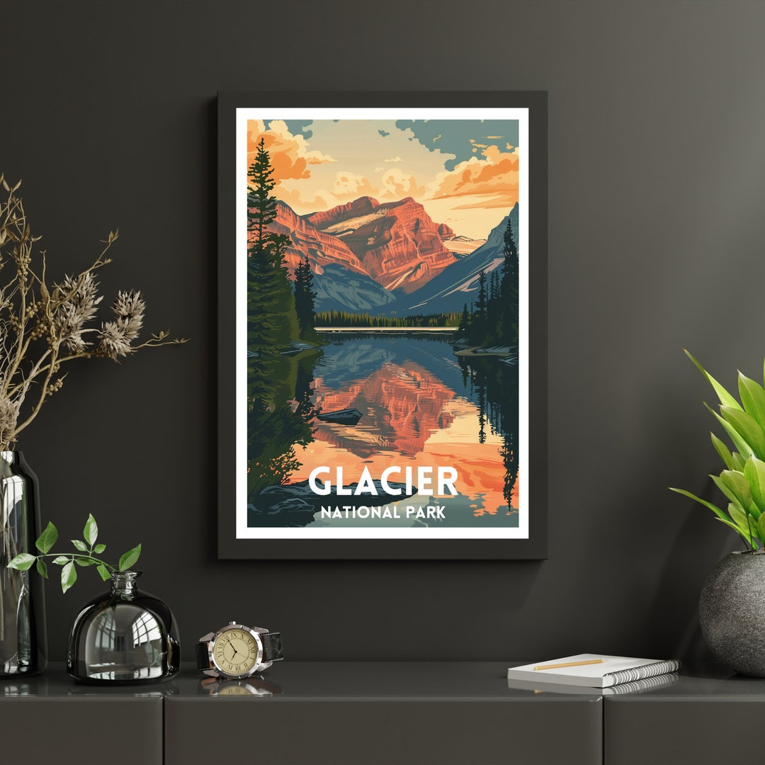 Glacier National Park, Nature Posters, Retro National Park Poster ...