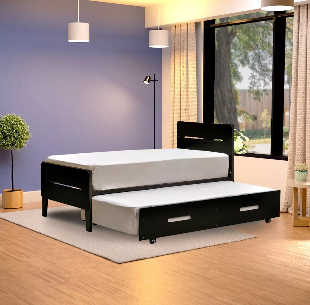 Juno Single Double Bed Low Sliding Bed With Wheels Brown - Etsy