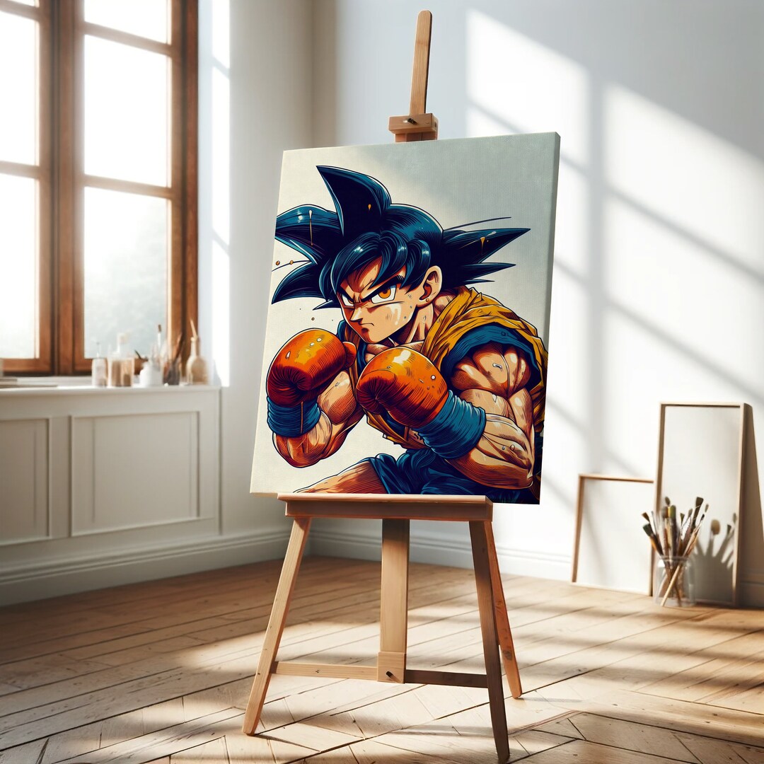 Boxing Goku Ball Fanart Manga Style Anime Style Premium Canvas Frame ...