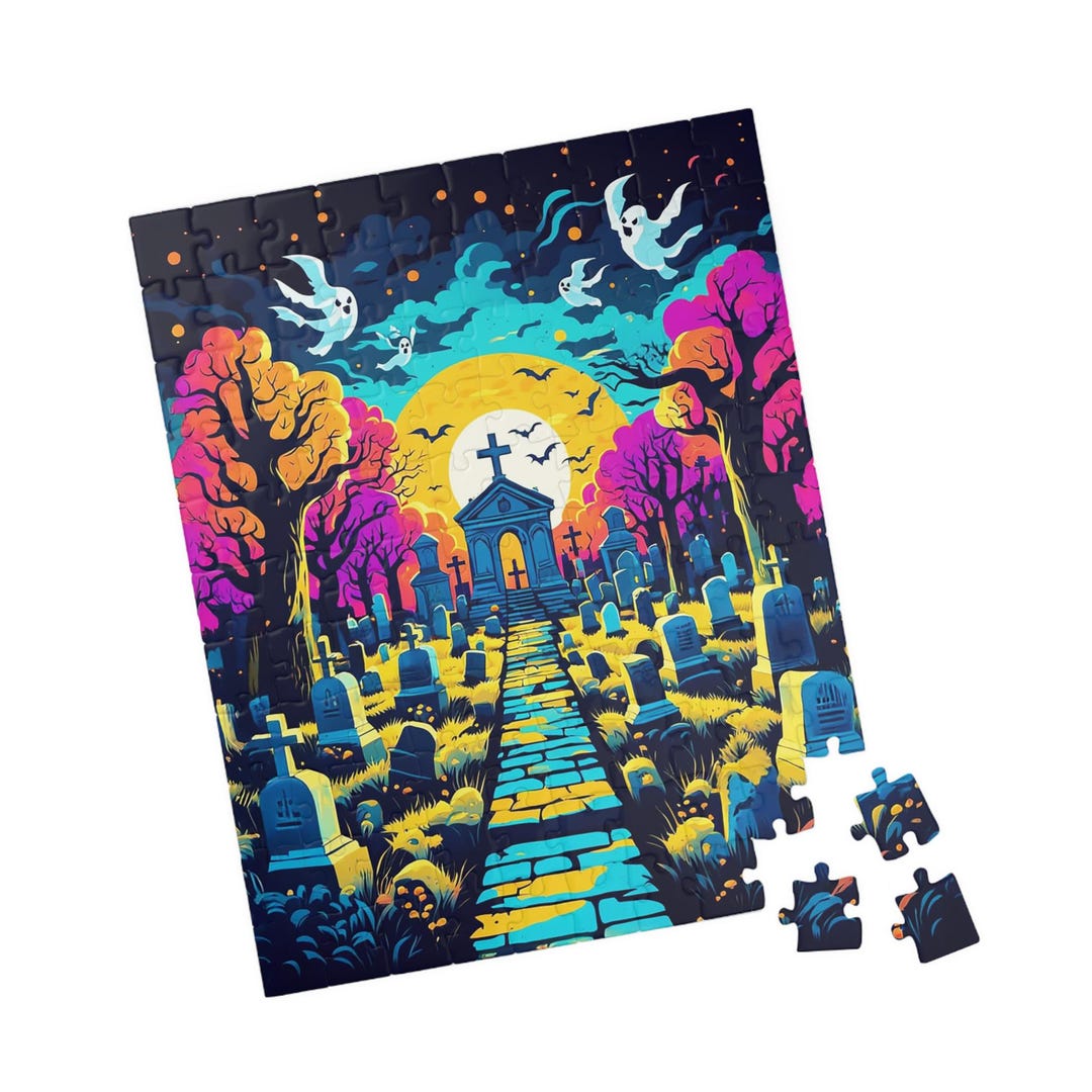 Ghostly Graveyard Jigsaw Puzzle: Spooky Halloween Haunted House - Etsy
